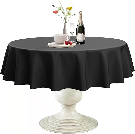 Softalker Round Tablecloth Black Table Cloth 120 cm Water Resistant ...