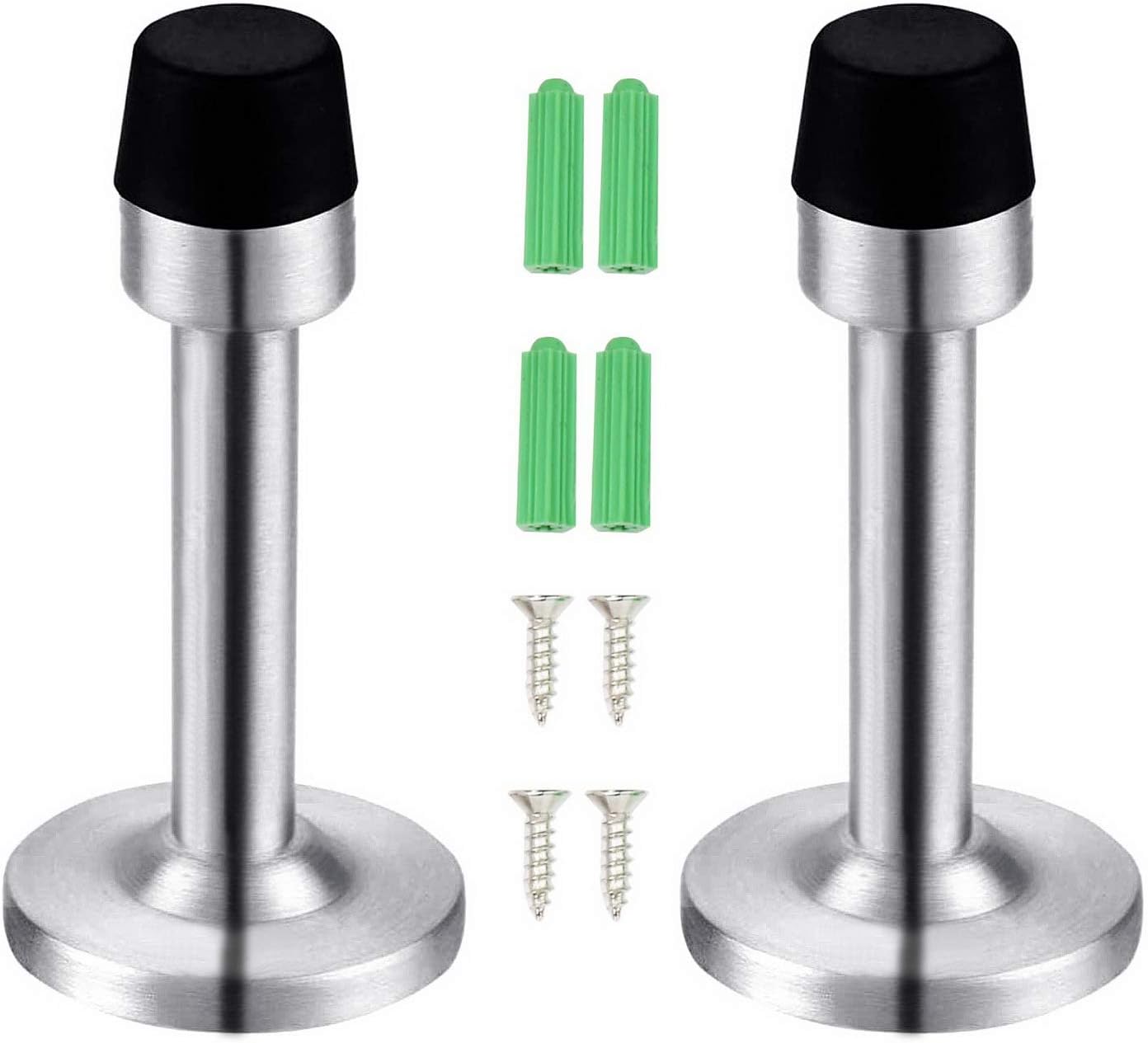 2PCS Door Stops with Rubber Buffer, Silver Heavy Duty Wall Mounted Door ...