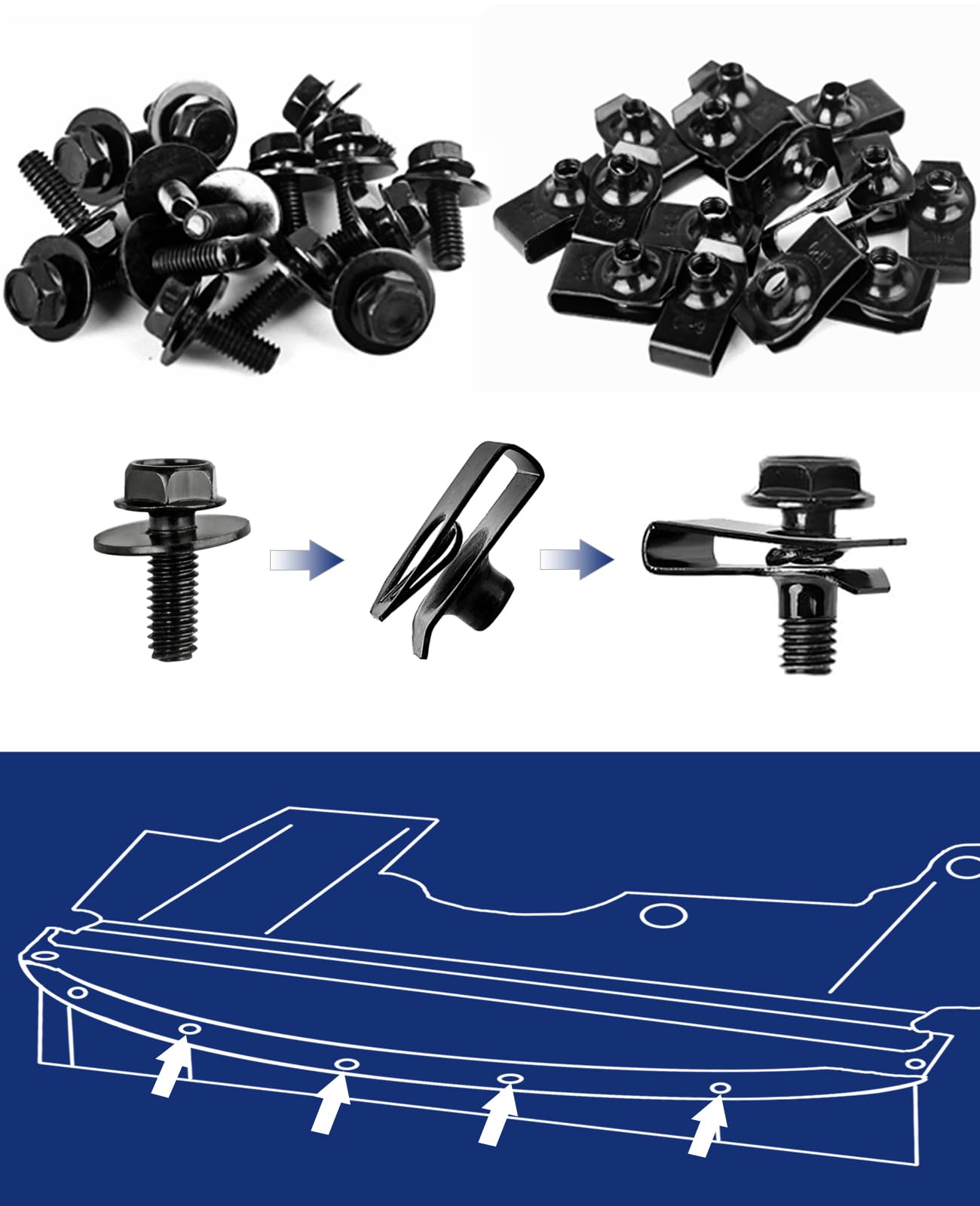 Snapklik.com : Xislet 80PCS Universal Engine Splash Shield Guard Screws ...