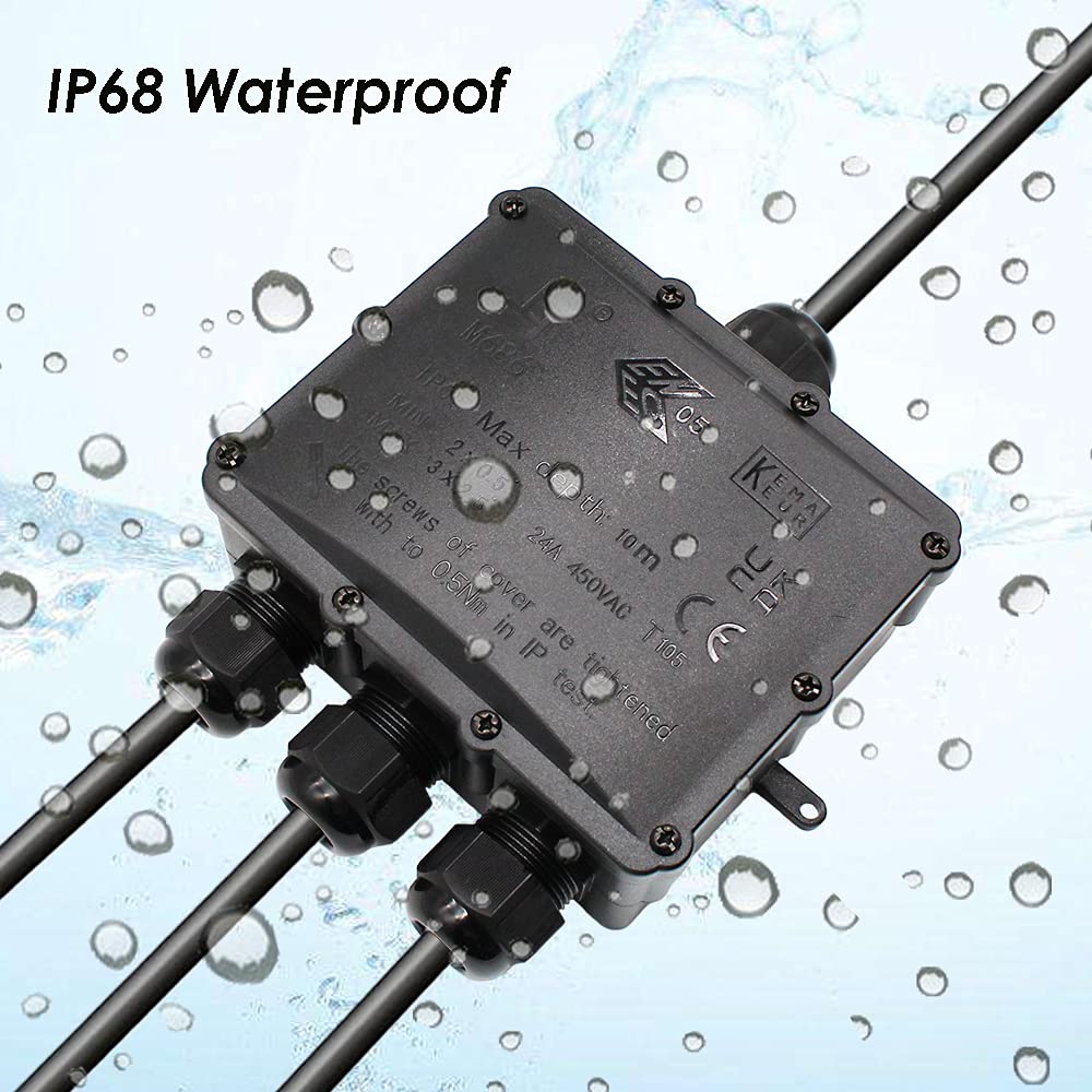 IP68 Waterproof Junction Box, HUYU 4-Way Outdoor Cable Connectors with ...