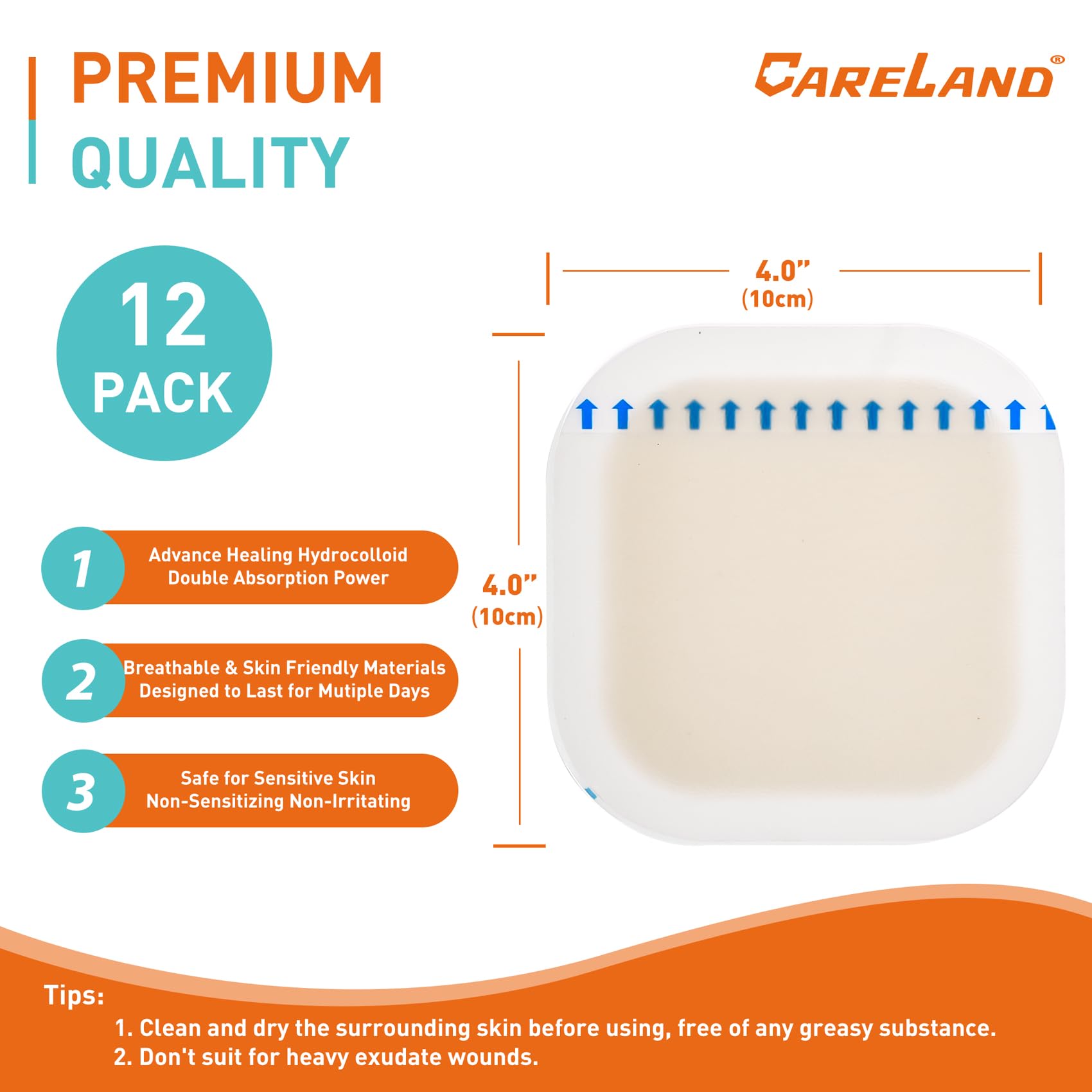 Snapklik.com : Careland Hydrocolloid Dressing - 4x4 12 Pack Highly ...