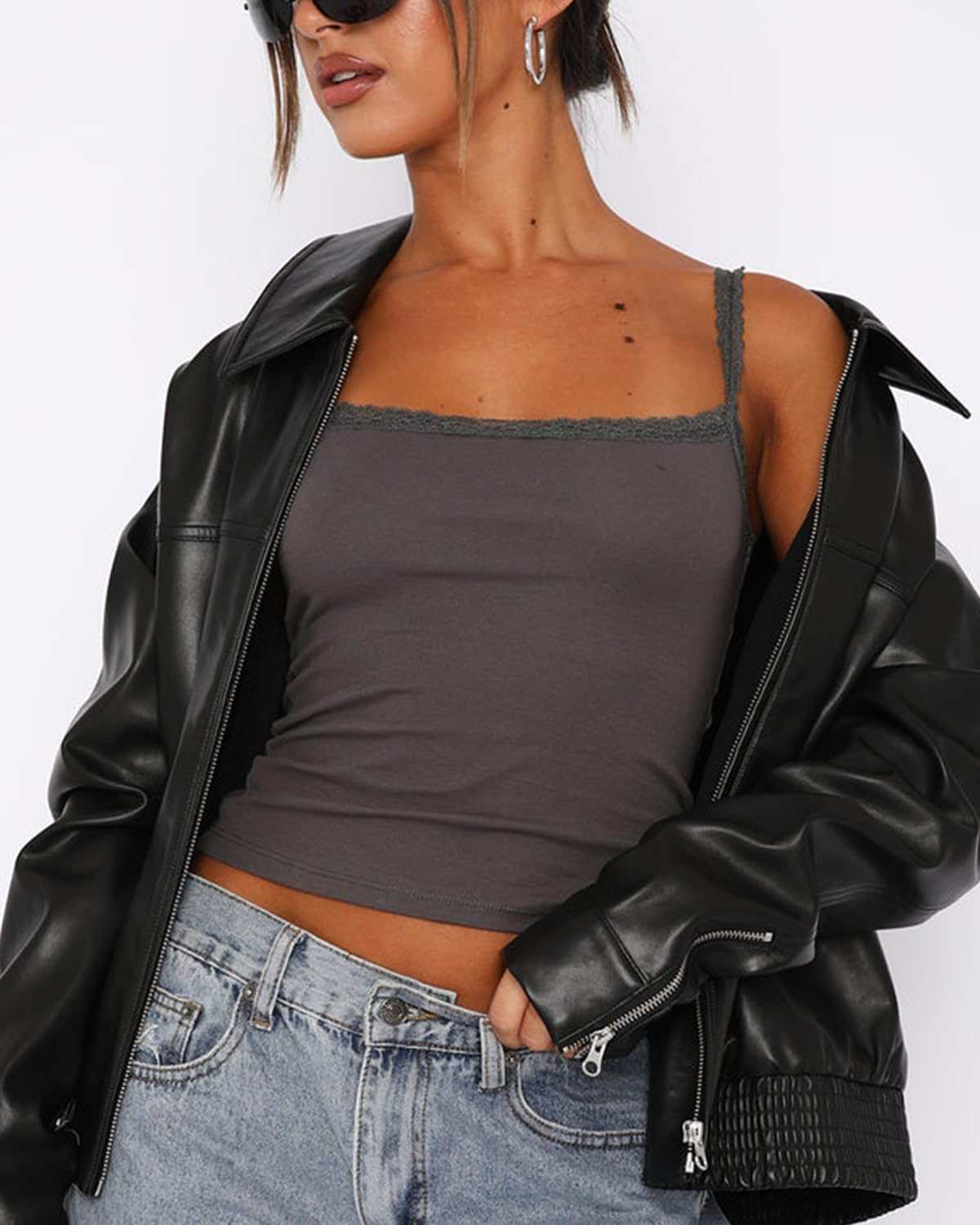 Snapklik.com : XZXTOGO Lace Camisole Tops For Women Sleeveless Ribbed ...