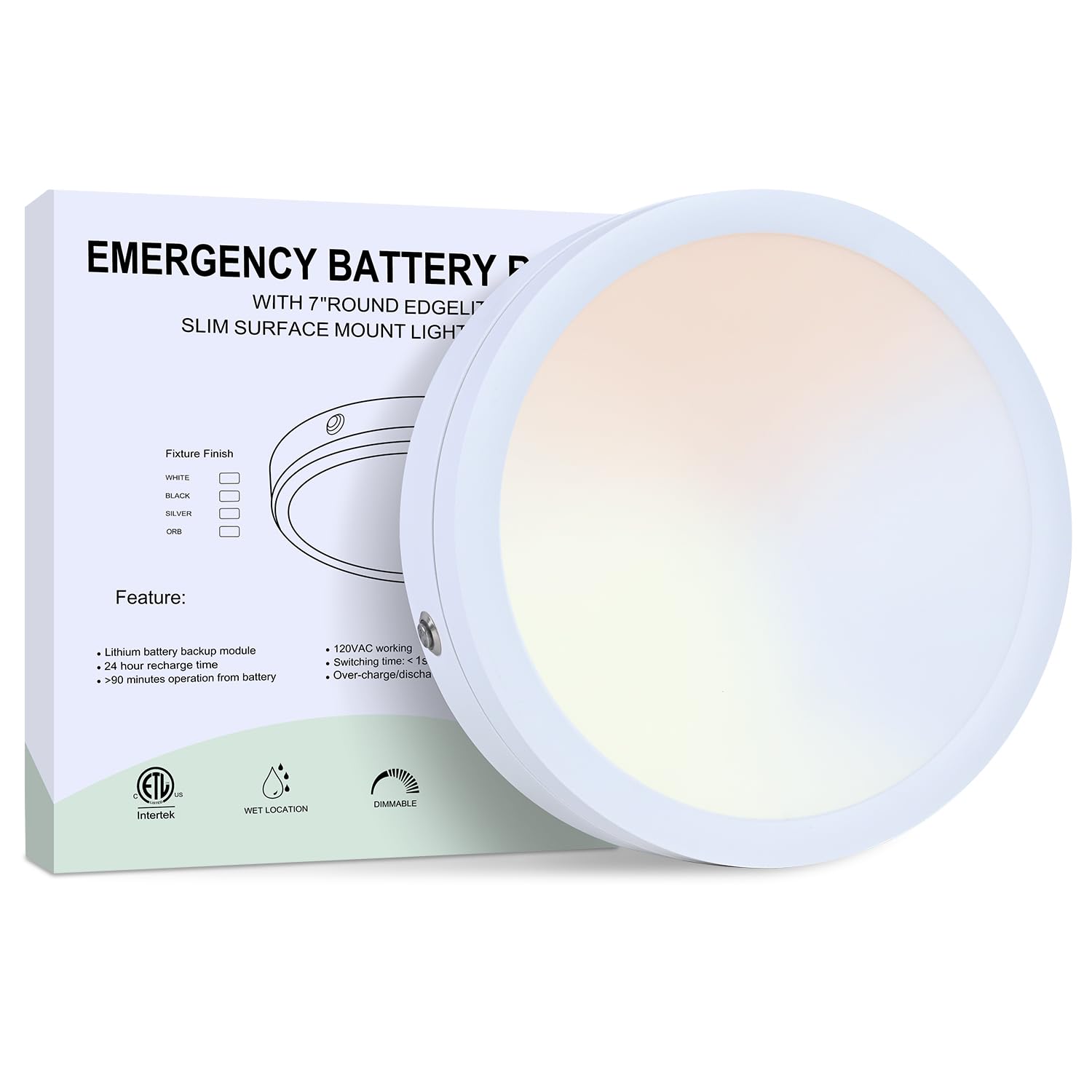 ZYC Emergency LED Ceiling Light - 7 Inch Battery Back up Ceiling Light ...