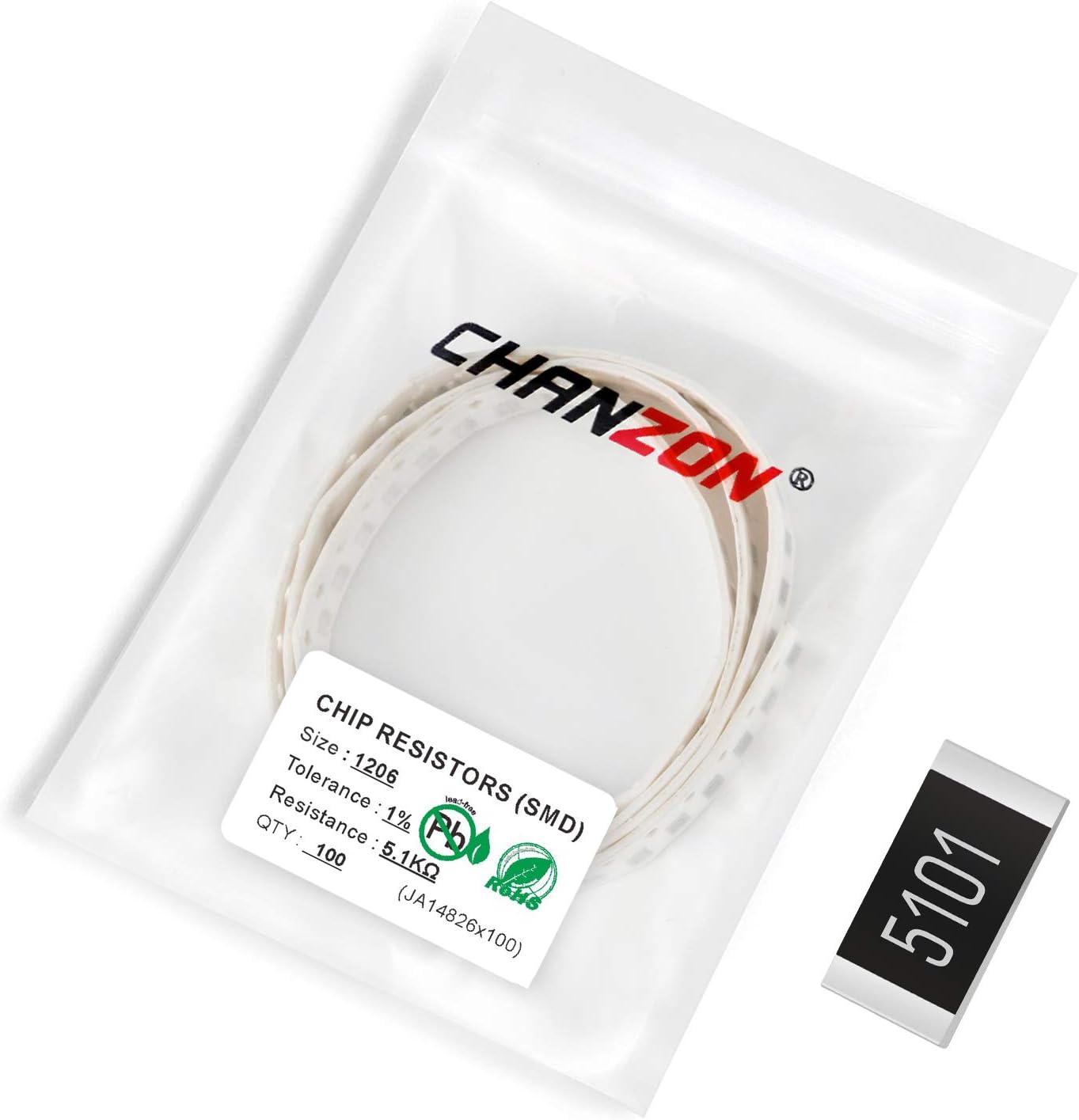 Amazon.co.jp: Chanzon 100 個 1206 SMD 抵抗器 5.1K Ω オーム 5k1 1/4W 0.25W ±1% 公差厚膜 5.1KR SMT チップ抵抗器 ...