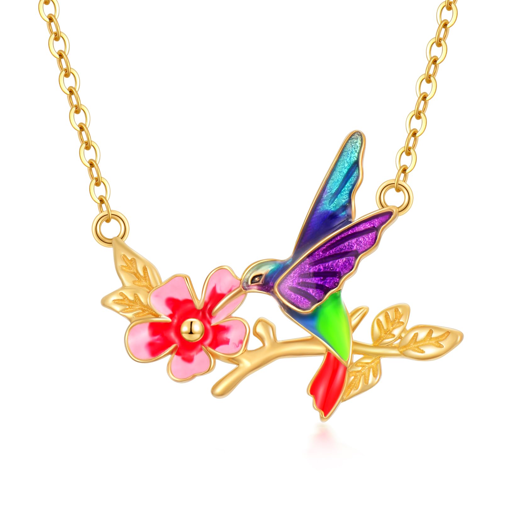 Amazon.com: Real 14K Gold Hummingbird Necklace for Women,14kt Yellow ...