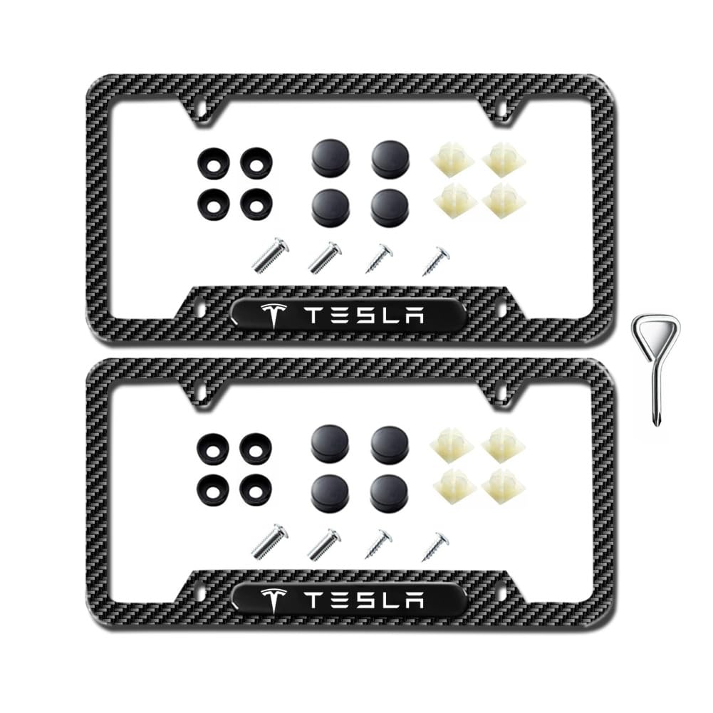 Amazon.com: 2Pack Carbon Fiber License Plate Frames for Tesla Mode 3 Y ...