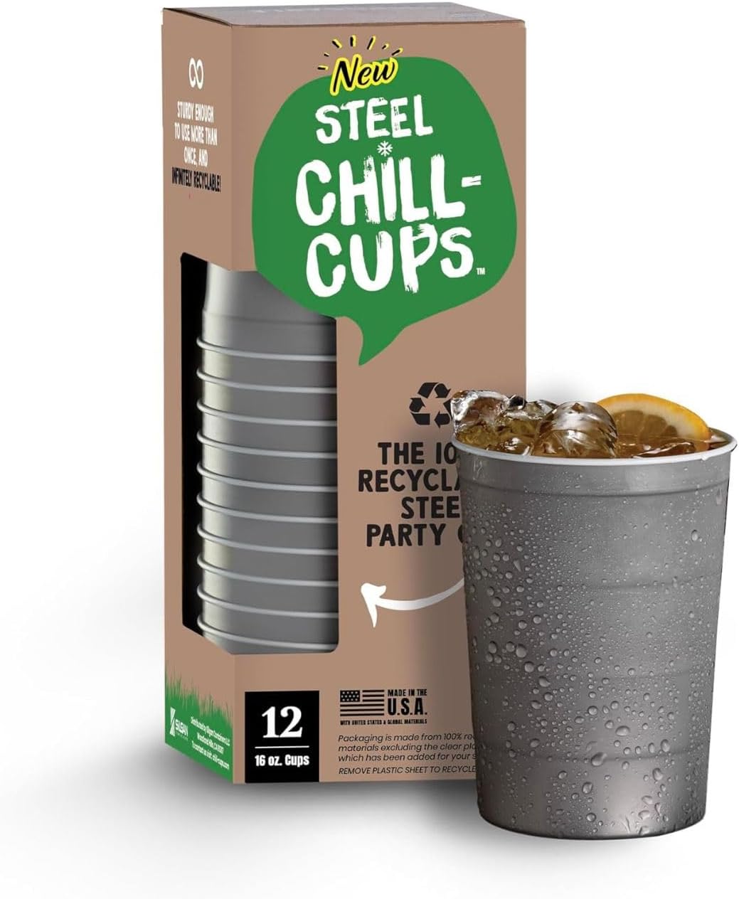 Amazon.com: Steel Chill Cups 16 oz. Party Cups, Perfect for Cold Drinks ...