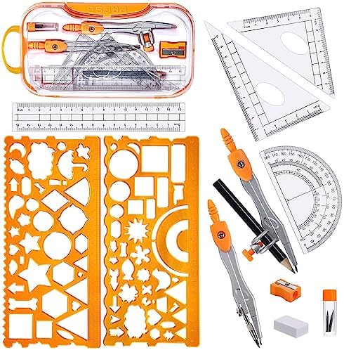 Hemiks 12 Pcs Maths Set, Geometry Compass Sets Drawing Compass and ...