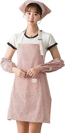 Amazon.co.jp: Apron for Women, Cute, 3-piece Set, Sleeve Cover ...