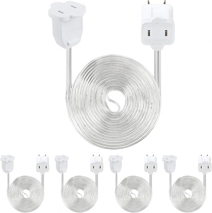 Kanayu 5 Pack 9 ft Clear Indoor Extension Cord 2 Prong Electric Cord ...