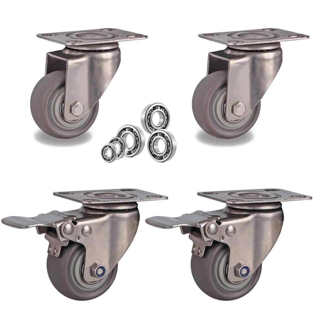 Heavy Duty Casters with Brakes,Top Plate Caster,Noiseless Casters with ...