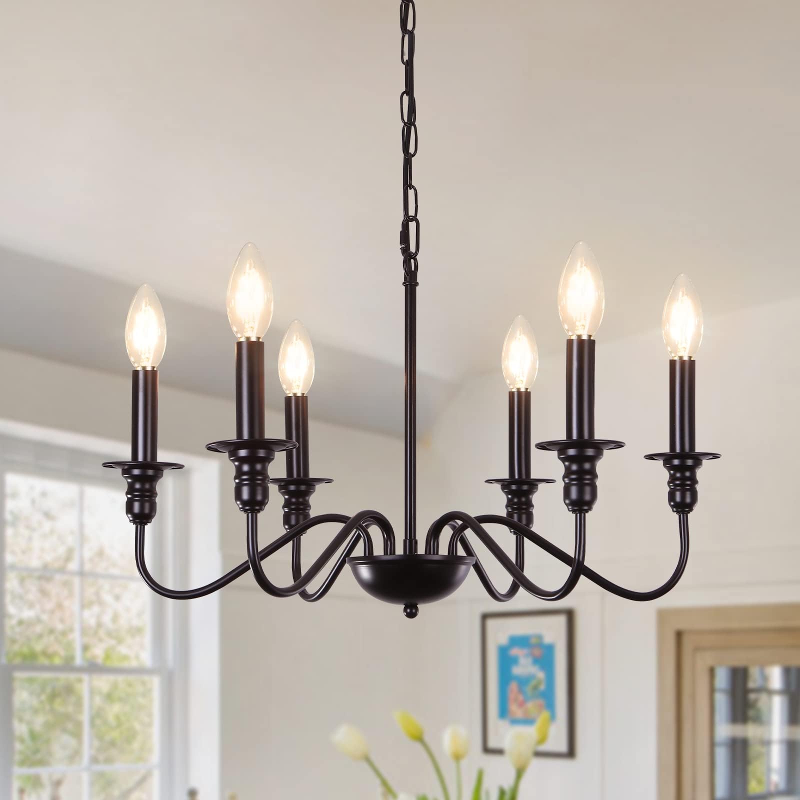 ZemSum Candiles de Techo Colgantes 6 Luces Candelabro de Techo Negro ...