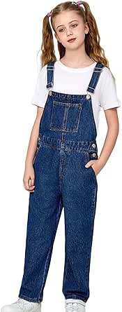 Amazon.com: Girls Denim Overalls Kids Adjustable Straps Wide Leg ...