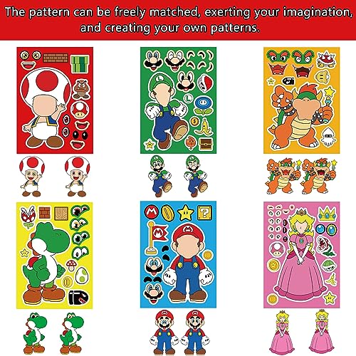 24 PCS Make a Face Sticker Sheets, Mario Stickers for Kids Crafts Make ...