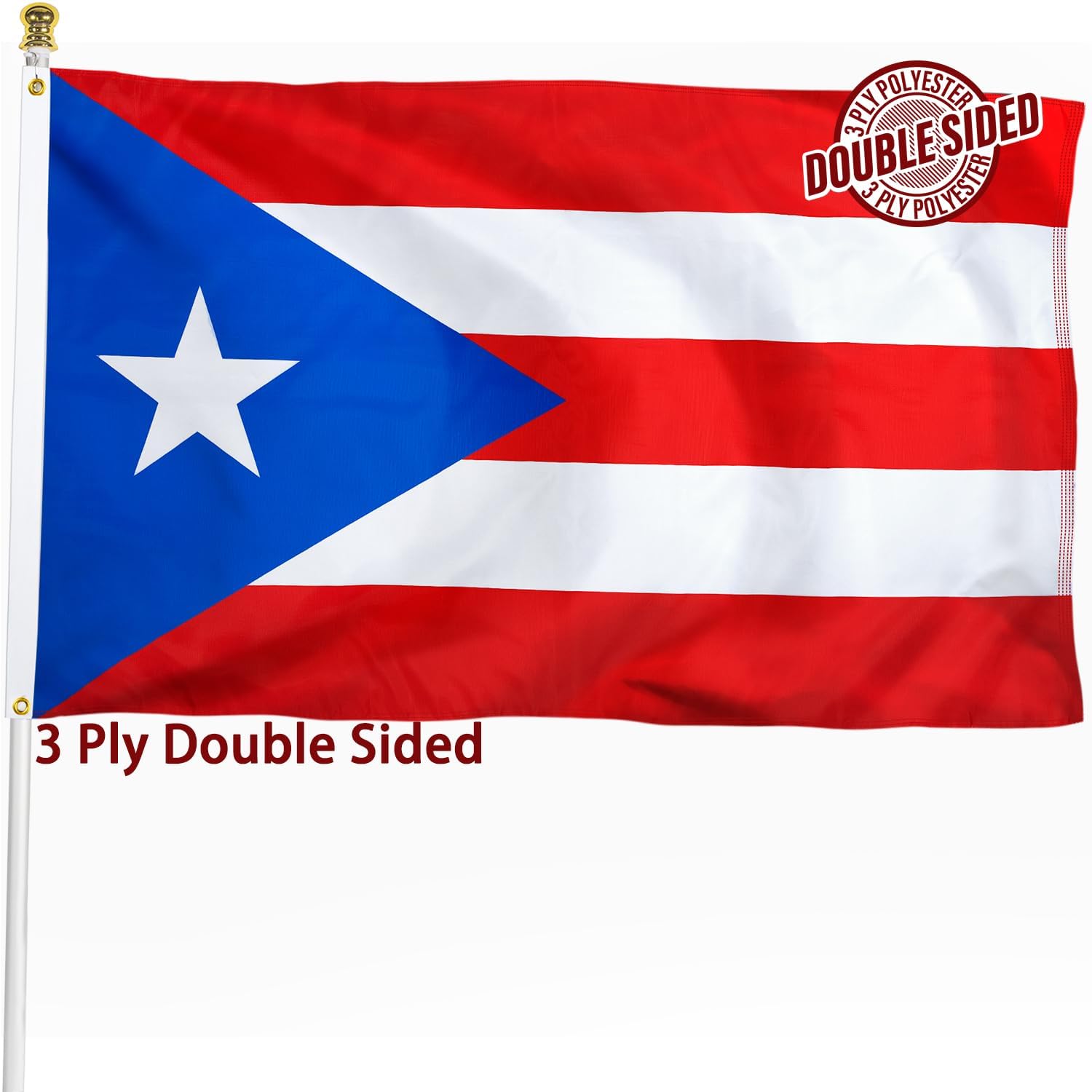 Amazon.com : Puerto Rico Flag 3x5 ft Outdoor, Double Sided 3 Ply Heavy ...
