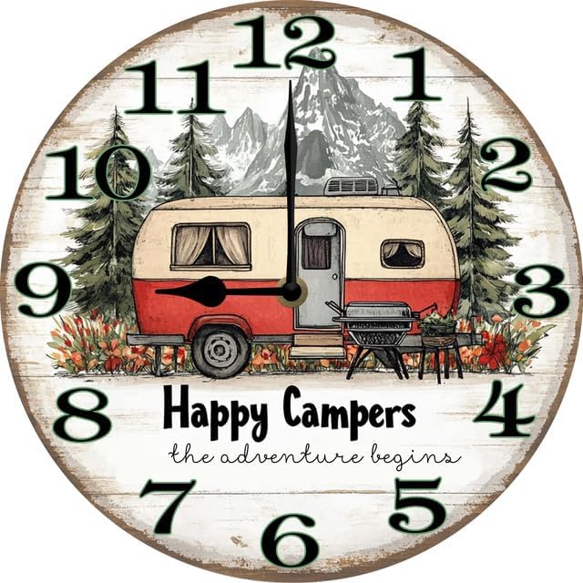Ygzyahpwe Happy Campers Wall Clock, Summer Outdoor Adventure Quote Home ...