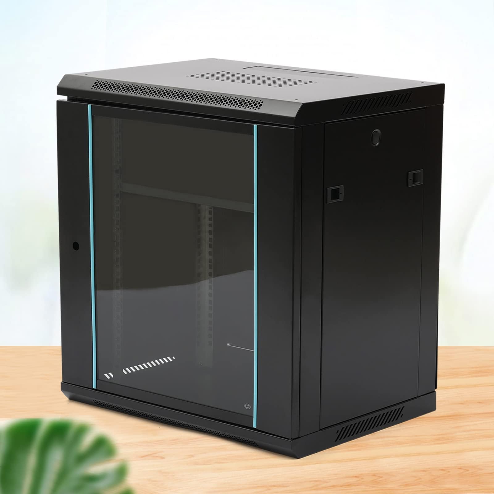 12u 450mm 19" Deep Black Wall Mounted Data Cabinet Patch Panel PDU ...