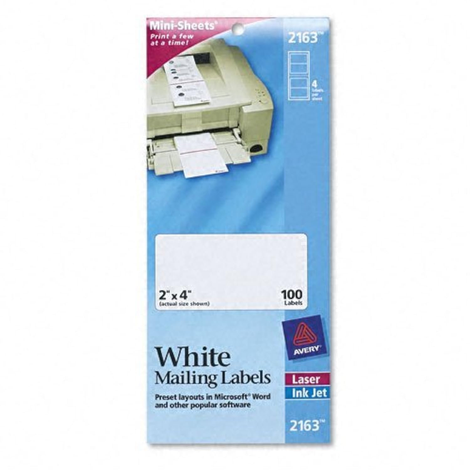 Amazon.com : Avery 2163 Mini-Sheets Shipping Labels, 2 x 4, White, 100 ...