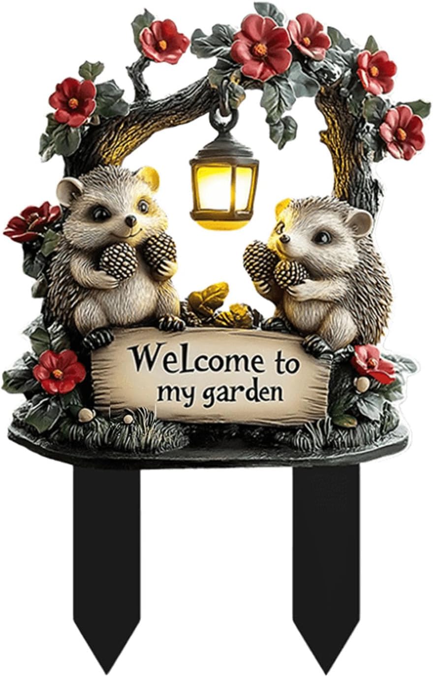 Amazon.com : ANNUOZE Cute Hedgehogs Garden Stake Decor, Stained Acrylic ...