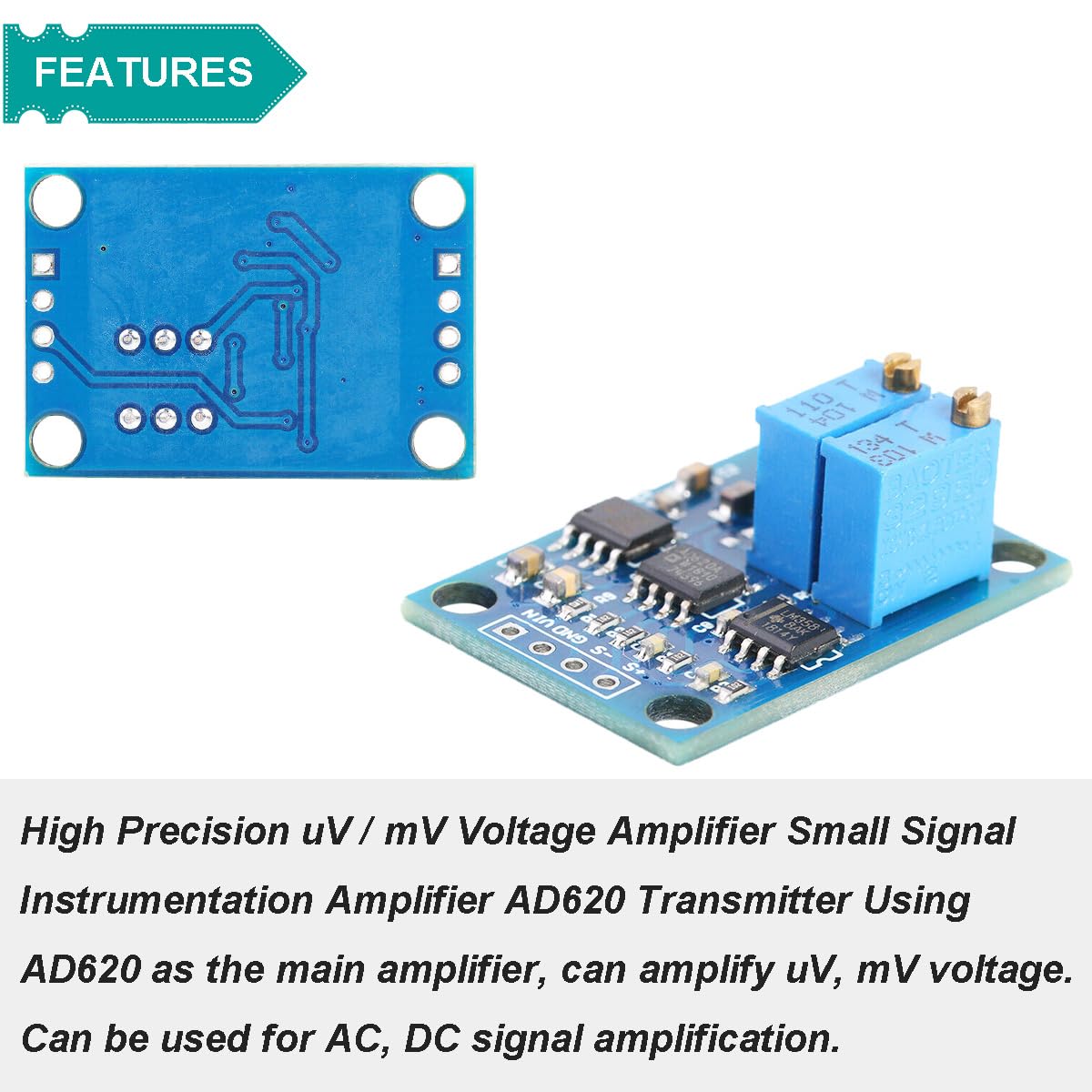 Snapklik.com : DAOKAI AD620 Voltage Amplifier Module 1.5-1000 Gain ...