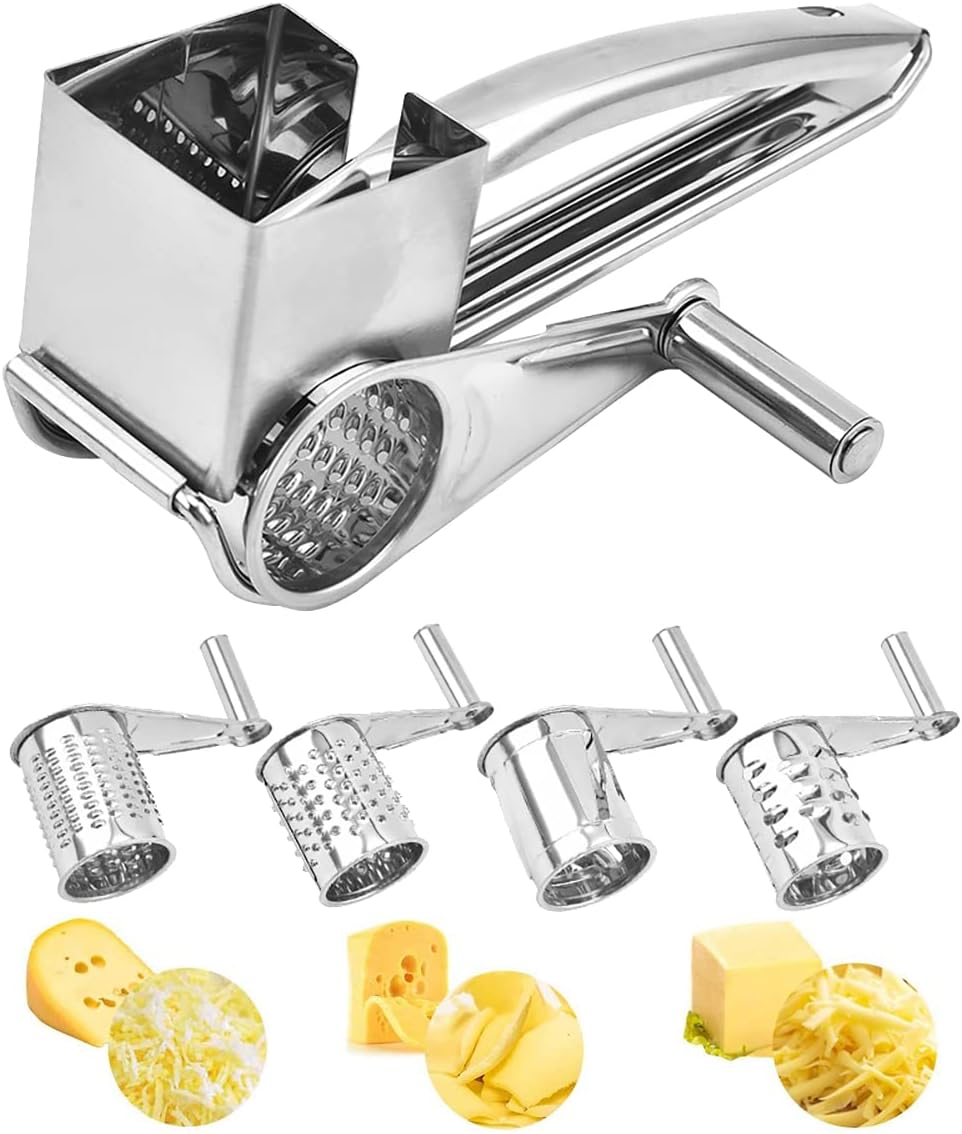 Amazon.com: Rotary Cheese Grater,Cheese Cutter Slicer Shredder with 4 ...