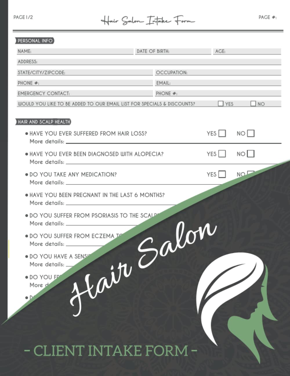 Hair Salon Client Intake Form Hair Stylist Client Consultation Form ...