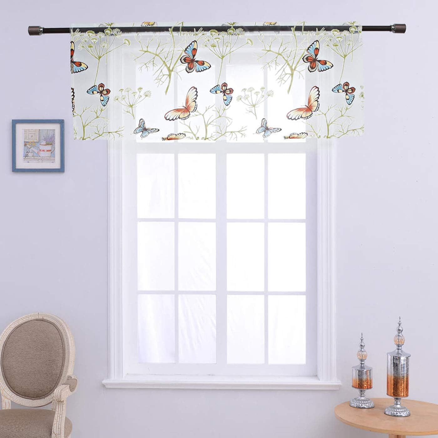 Amazon.com: Butterfly Kitchen Window Valance, Blue and Golden Butterfly ...