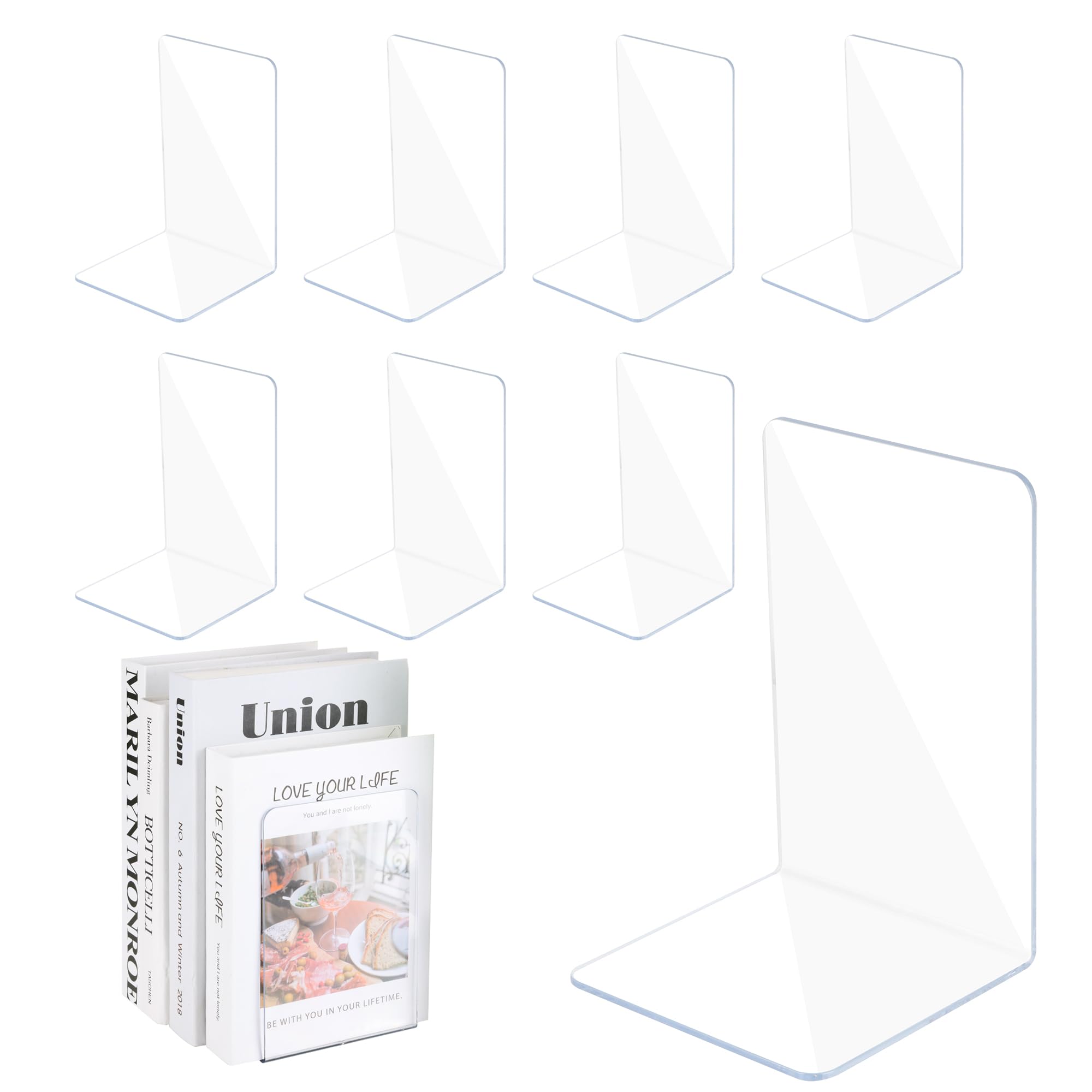 Amazon.com: Acrylic Bookends 8 Pieces, Book Ends for Shelves, Clear ...
