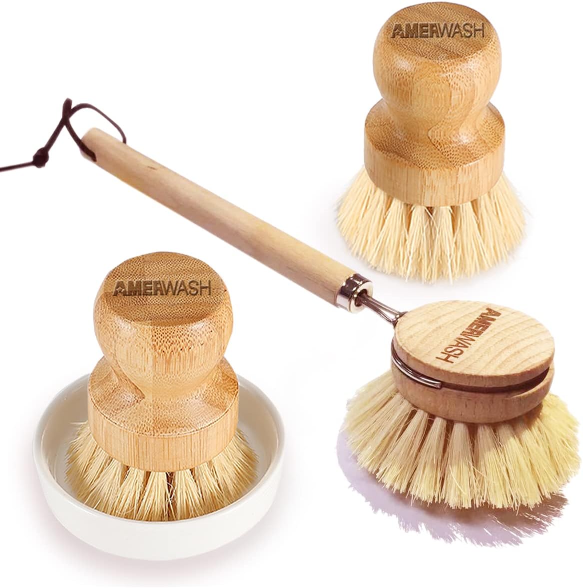 Amazon.com: Wooden Dish Brush Set Clean Pots, Pans and Vegetable ...