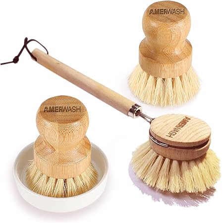 Amazon.com: Wooden Dish Brush Set Clean Pots, Pans and Vegetable ...