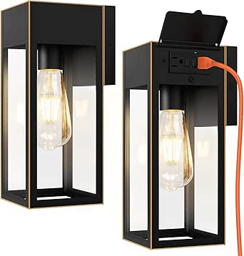 OYKYOHEI 2 Pack Porch Lights Outdoor Wall Sconce, Outdoor Light with GFCI Outlet, Waterproof ...