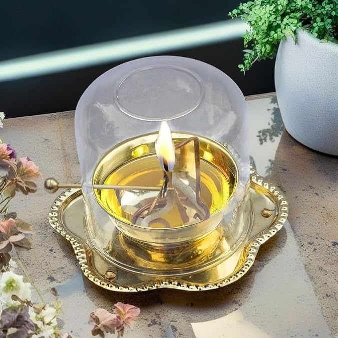 Buy Yumna Handicrafts Golden Brass Akhand Diya Oil Lamp|Akhand Diya with Adjustable Bati | Size ...