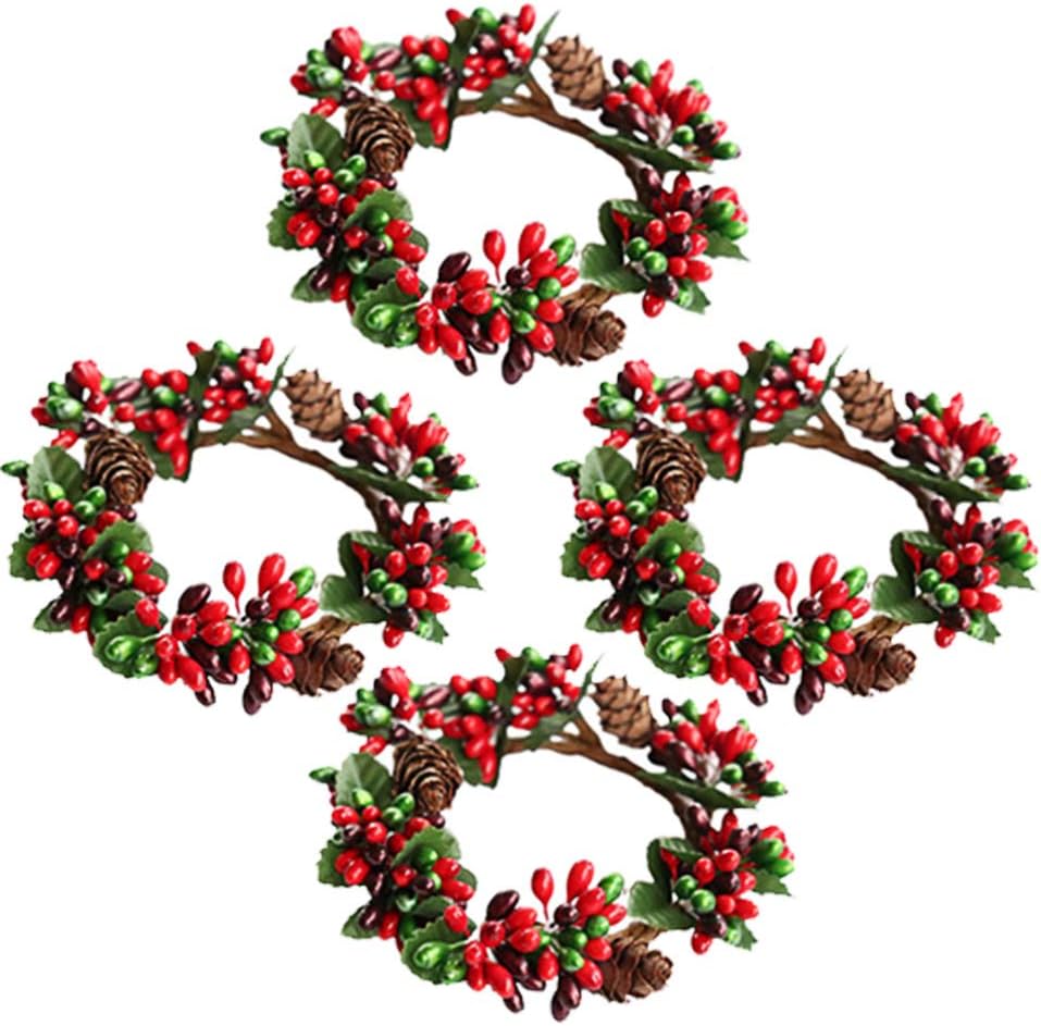 Amazon.com: PRETYZOOM 4Pcs Christmas Candle Rings Artificial Berry ...