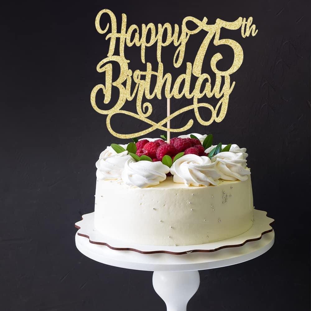 Amazon.com: Gold Glitter Happy 75th Birthday Cake Topper,Cheers to 75 ...