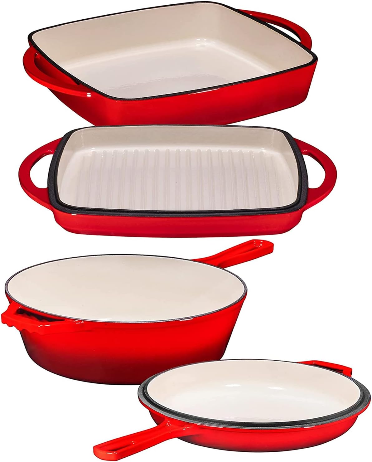 Amazon.com: Bruntmor Enameled Red 2-In-1 Cast Iron Multi-Cooker ...