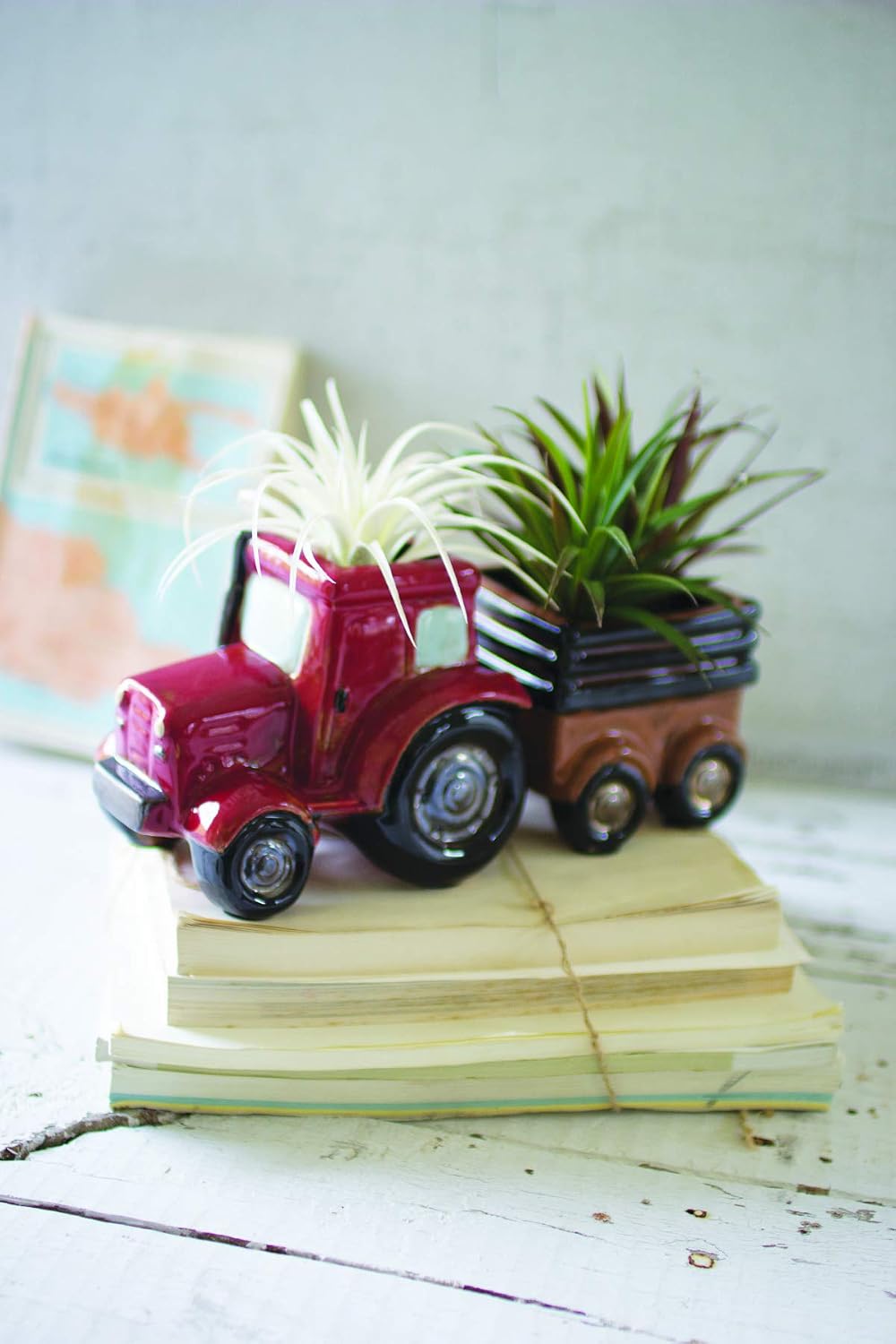 Kalalou Set of 2 Ceramic Tractor and Trailer Planters : Amazon.co.uk ...