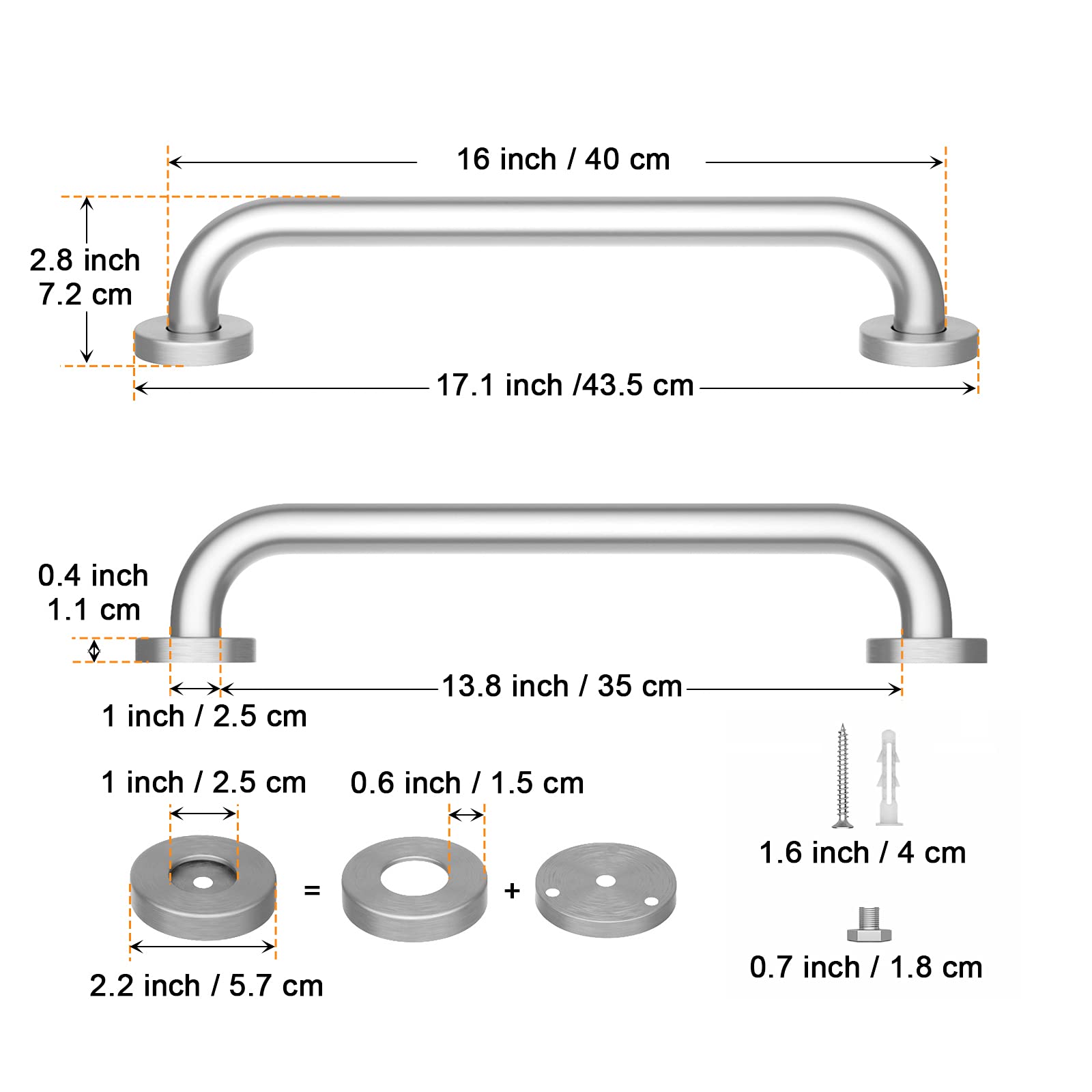 Snapklik.com : Brushed Nickel Grab Bar 16 Inch, Stainless Steel Safety ...