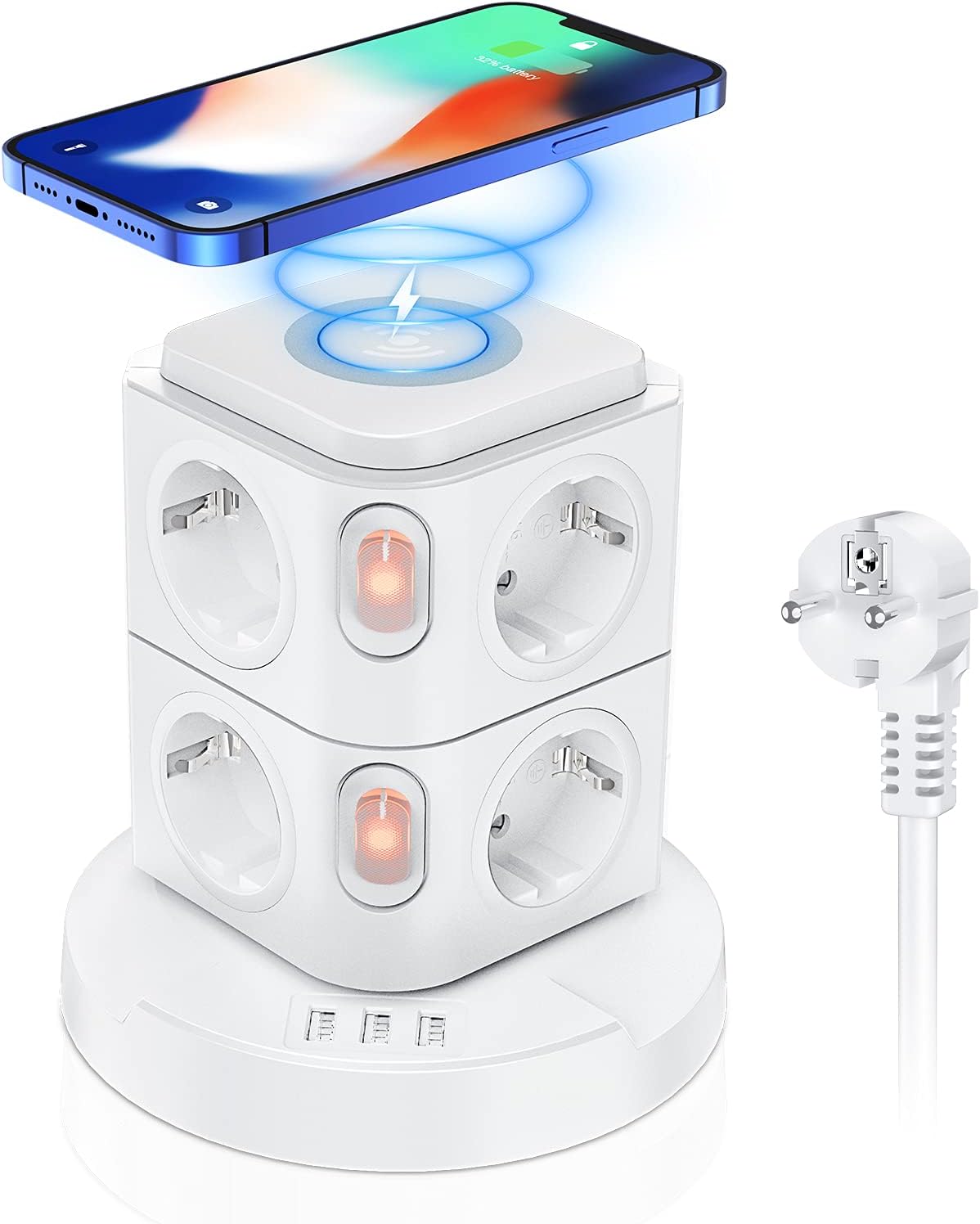 Tour Multiprise, Multiprise avec Parasurtenseur avec 8 Prises 3 Port ...