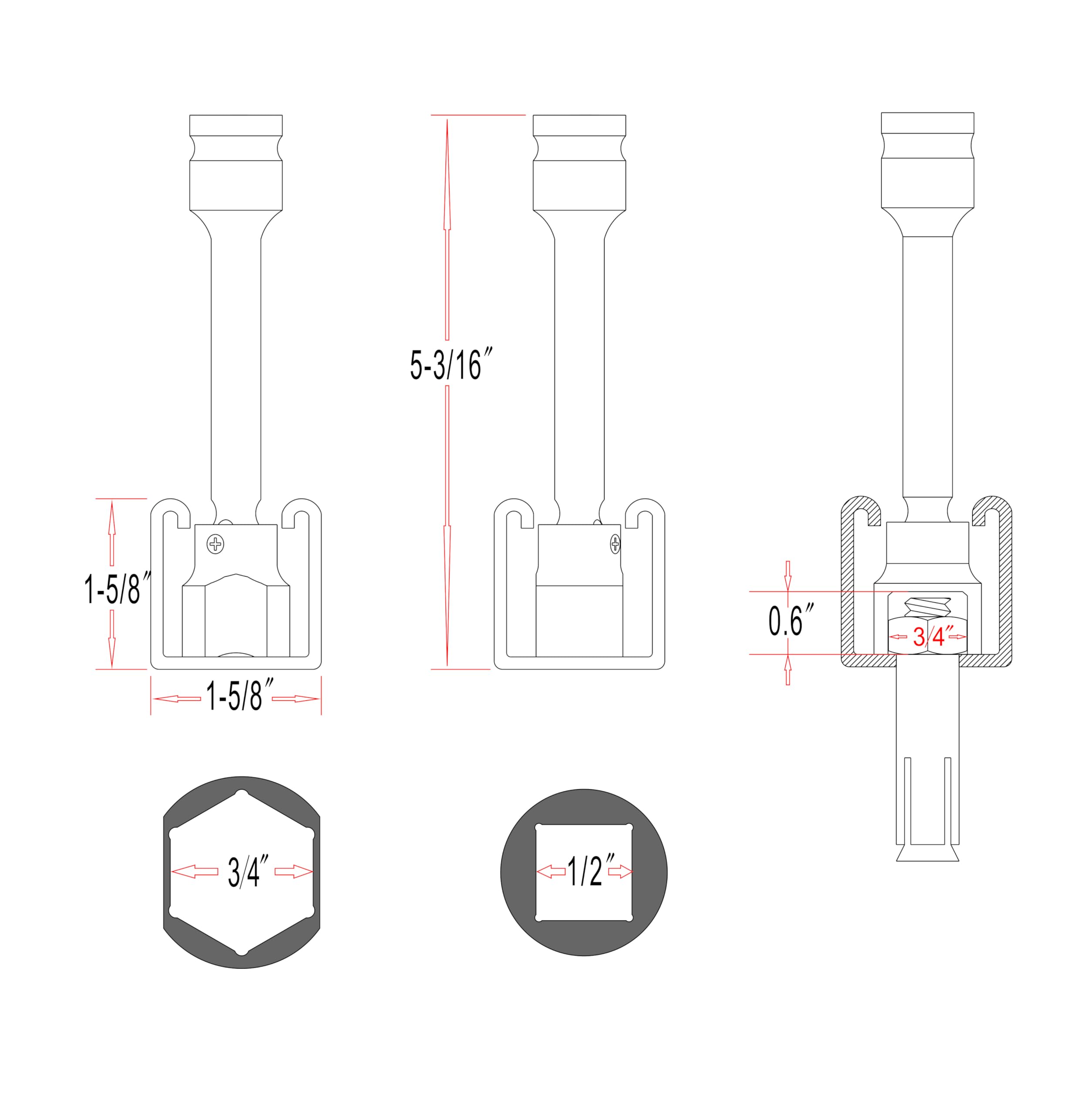 1/2-Inch Drive 3/4-Inch Strut Socketï¼Œfor 1-5/8" Wide Strut ...