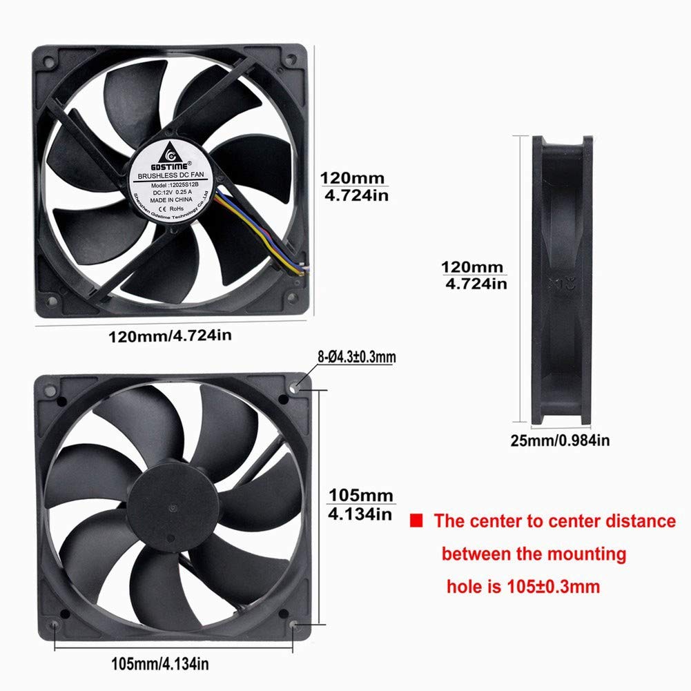 Snapklik.com : 120mm PWM Fan, 12V 120mm X 25mm Quiet Brushless Cooling ...