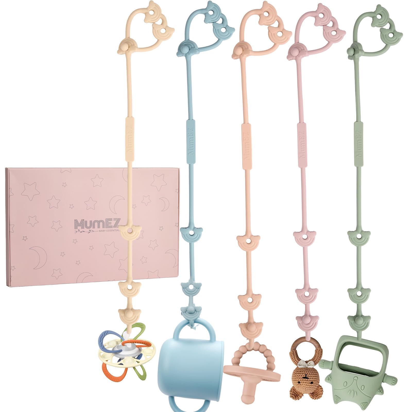 MumEZ Dummy Clip - 5 Pack Pacifier Clips for Boys and Girls, Stroller ...