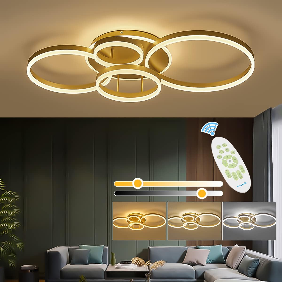 XEMQENER LED Ceiling Light, 77W Dimmable Chandeliers with Color ...