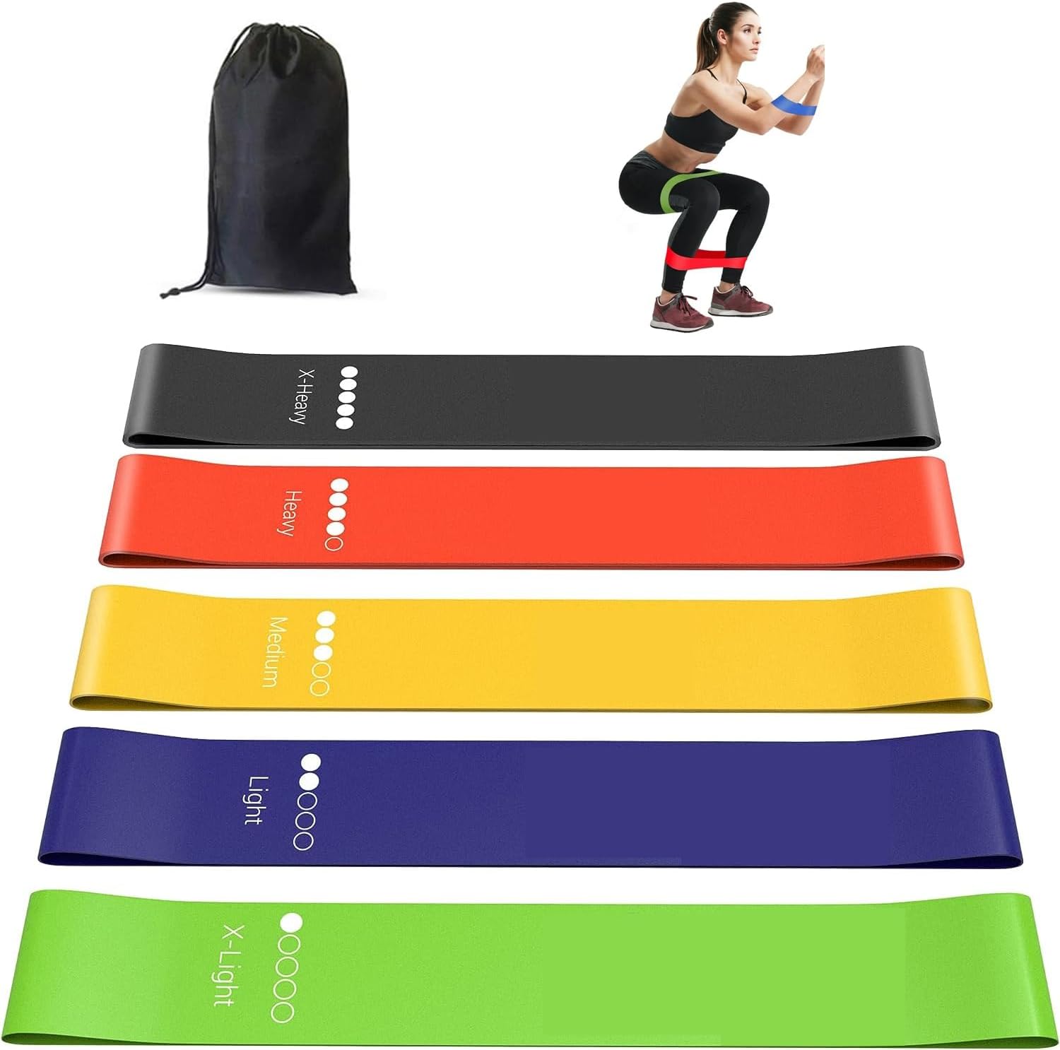 5 Resistance Levels Exercise Bands, Elastic Exercise Loop Bands for ...