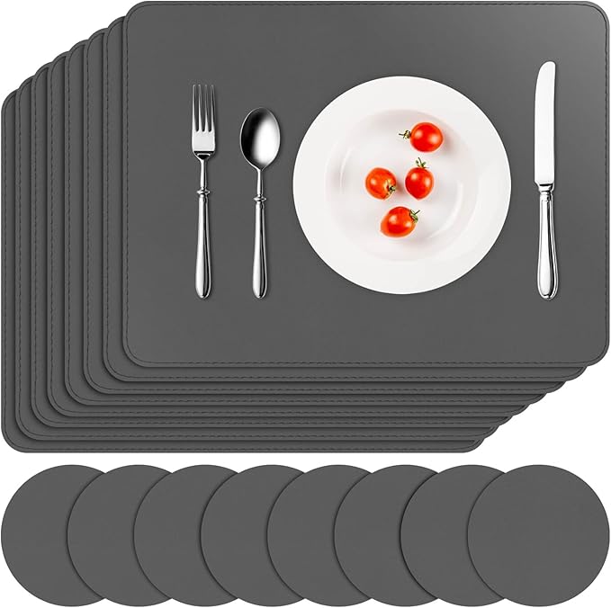 APLKER Placemats and Coaster Sets 8, Faux Leather Waterproof Dual-Sided ...