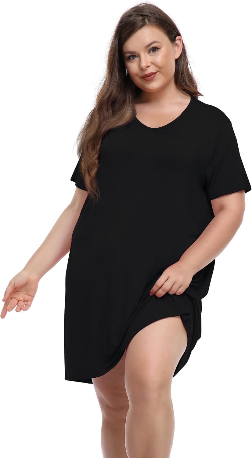 PENGEE Women's Plus Size Soft Nightgowns Modal Short Sleep Dress Loose ...