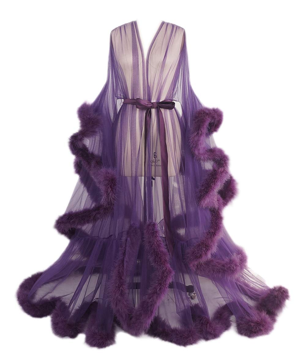 Old Hollywood Feather Robe Sexy Boudoir Robe Feather Bridal Robe Tulle ...