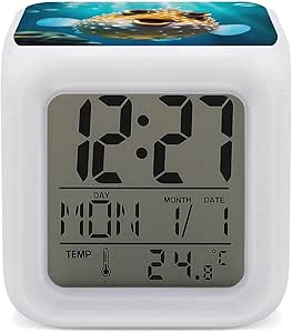 Cute Puffer Fish Alarm Clocks Color Changing LED Clock Digital Alarm ...