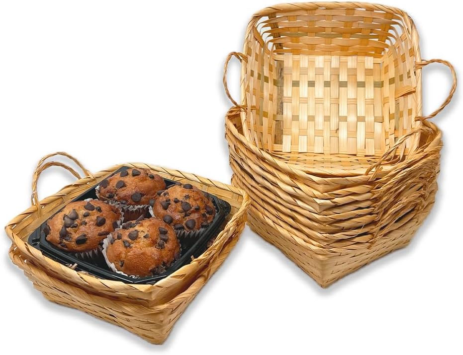 Amazon.com: 12 Pack Bulk Basket White Wash Rect 8" Bamboo Basket w/Ear ...