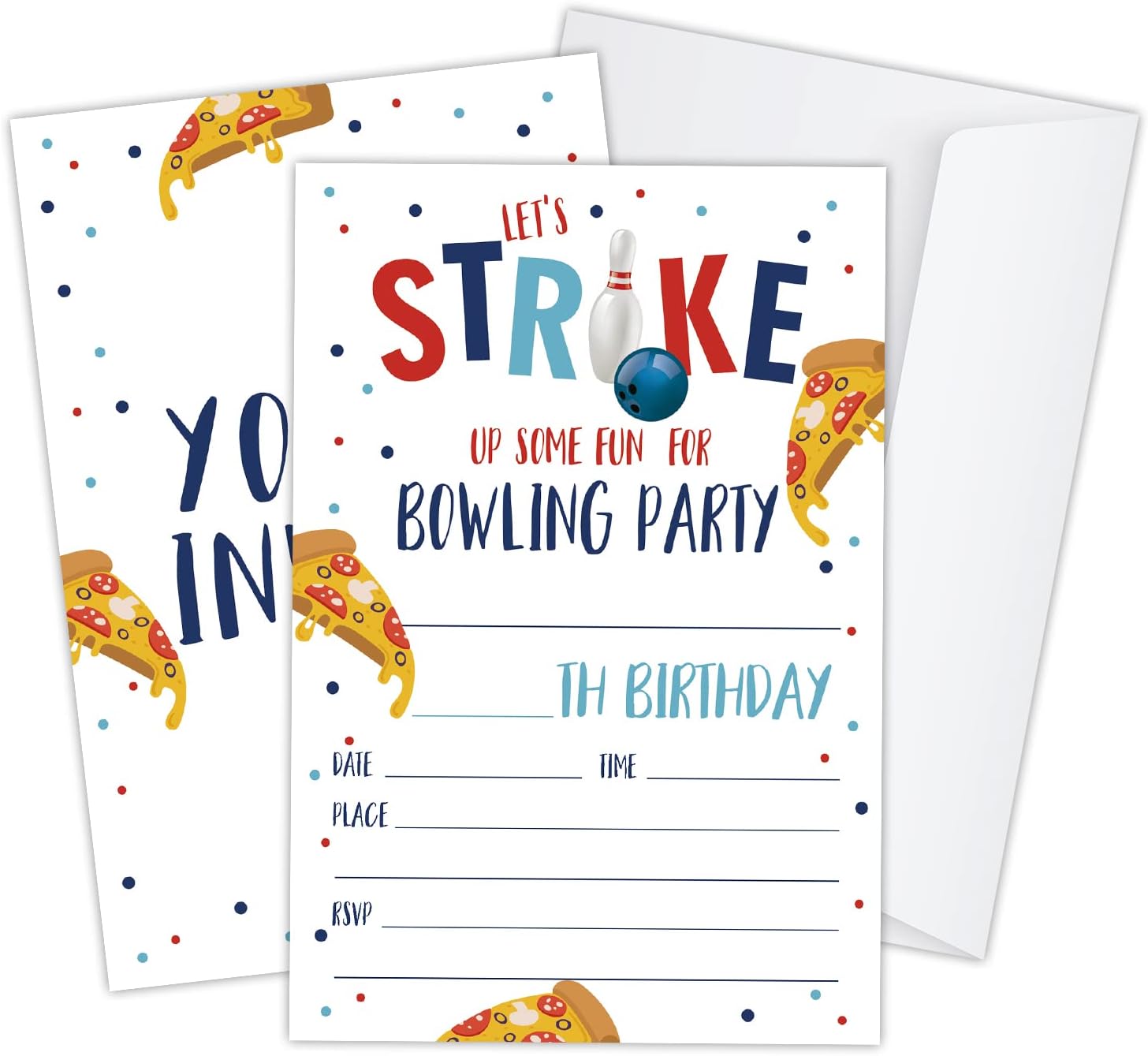 Amazon.com : haipino Strike Up Pizza Bowling Party Invitations, Bowling ...