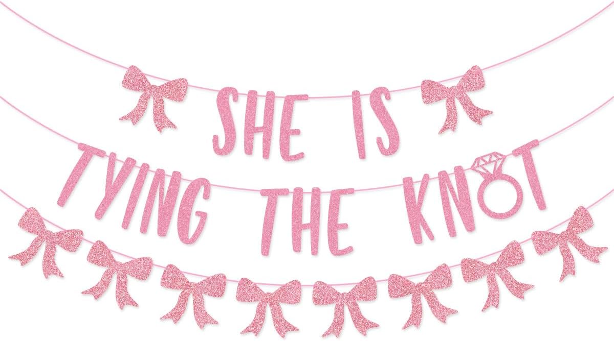 Amazon.com: She Is Tying The Knot Banner Pink Bow Banner Garland for ...